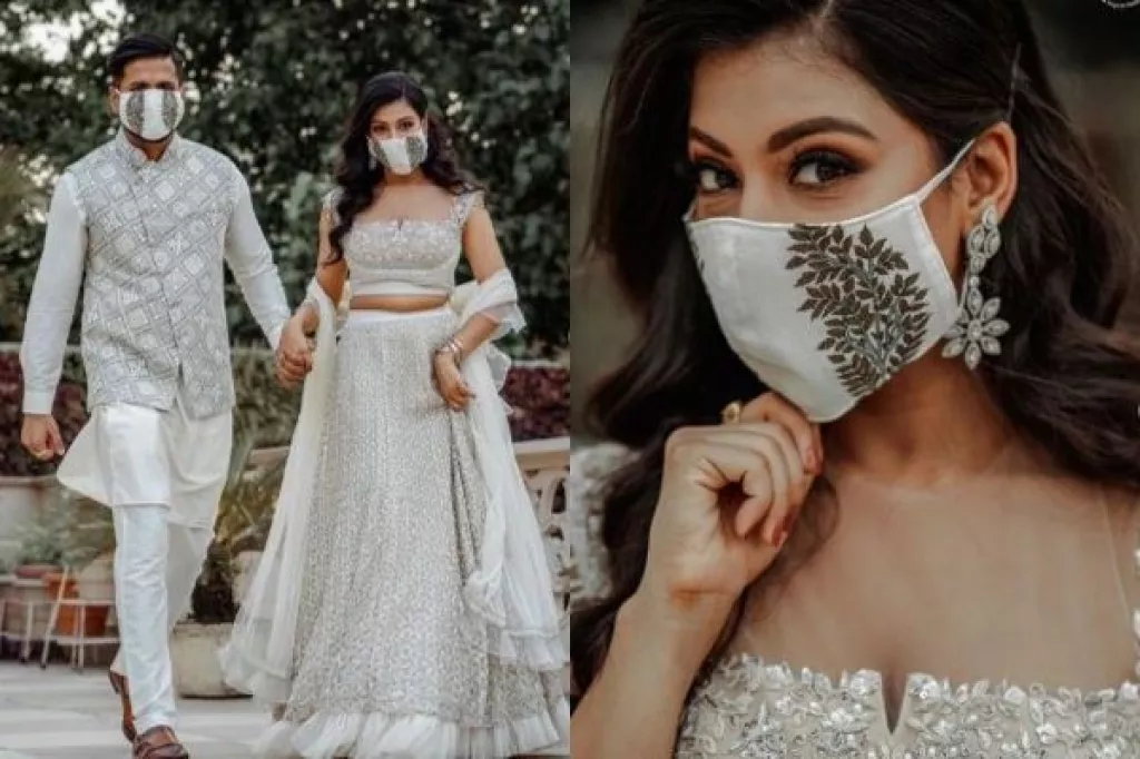 Real Lockdown Brides Who Wore Trendy Matching Masks With Their Outfit ...