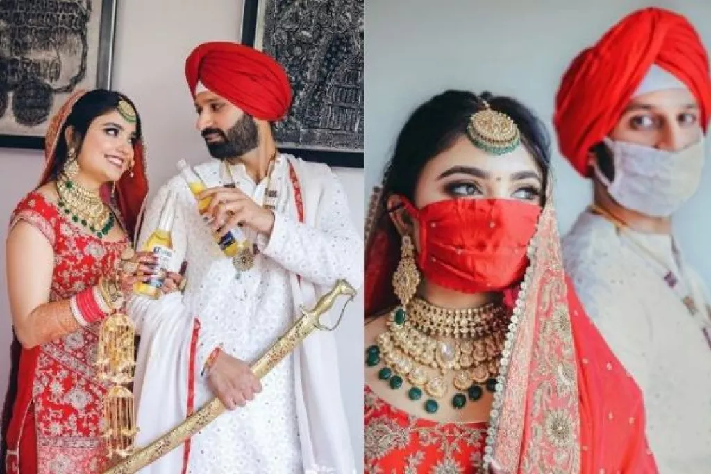 Real Lockdown Brides Who Wore Trendy Matching Masks With Their Outfit ...