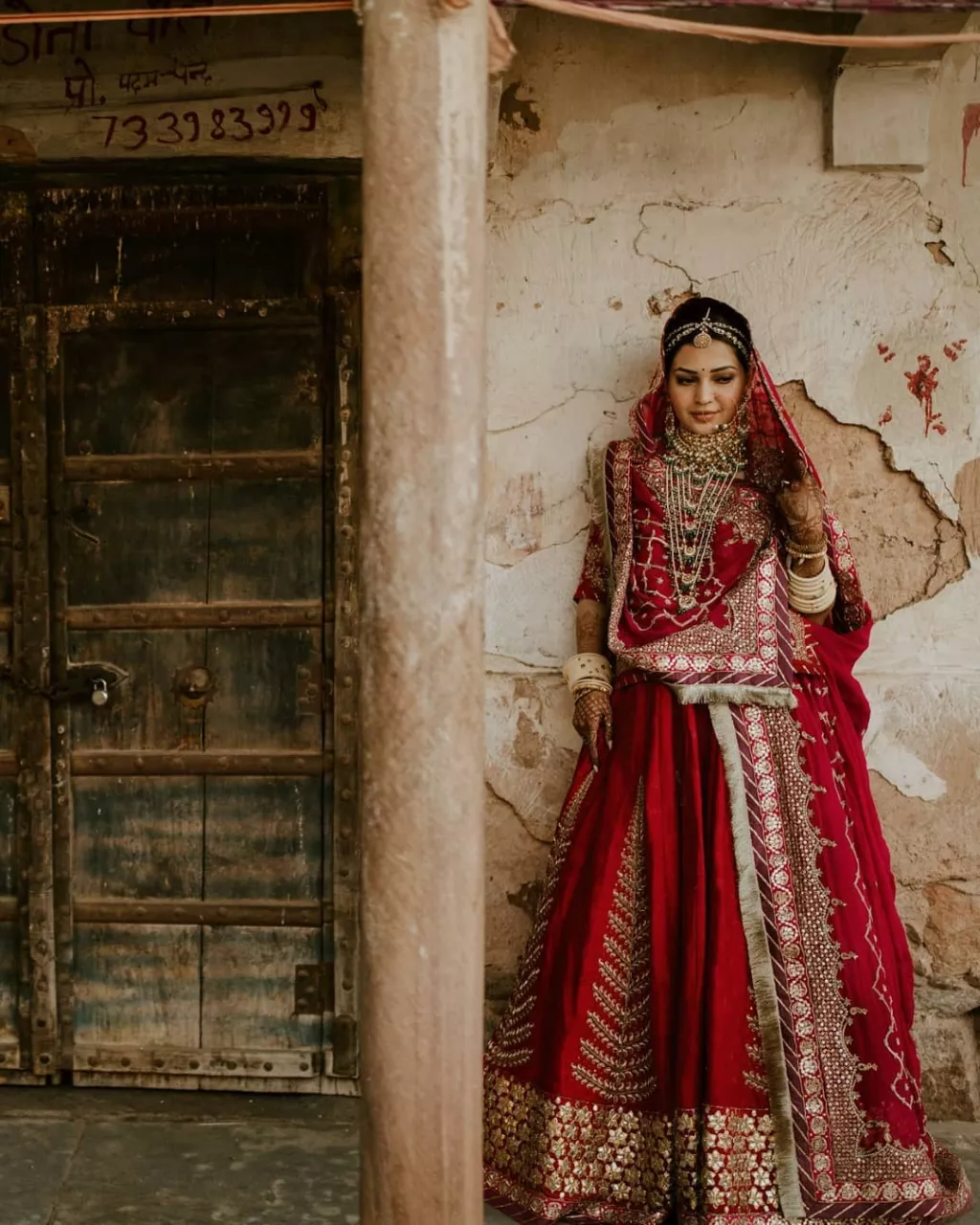 Rajasthani Bride Designed A Red 'Poshak' With Traditional White 'Chooda ...