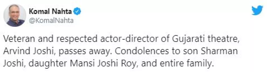 Sharman Joshi's Father And Theatre Legend, Arvind Joshi Dies, Celebs ...