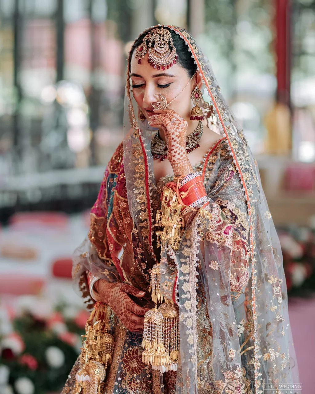 Bride Dazzled In A Floral Grey Lehenga At Her Anand Karaj, Paired It ...