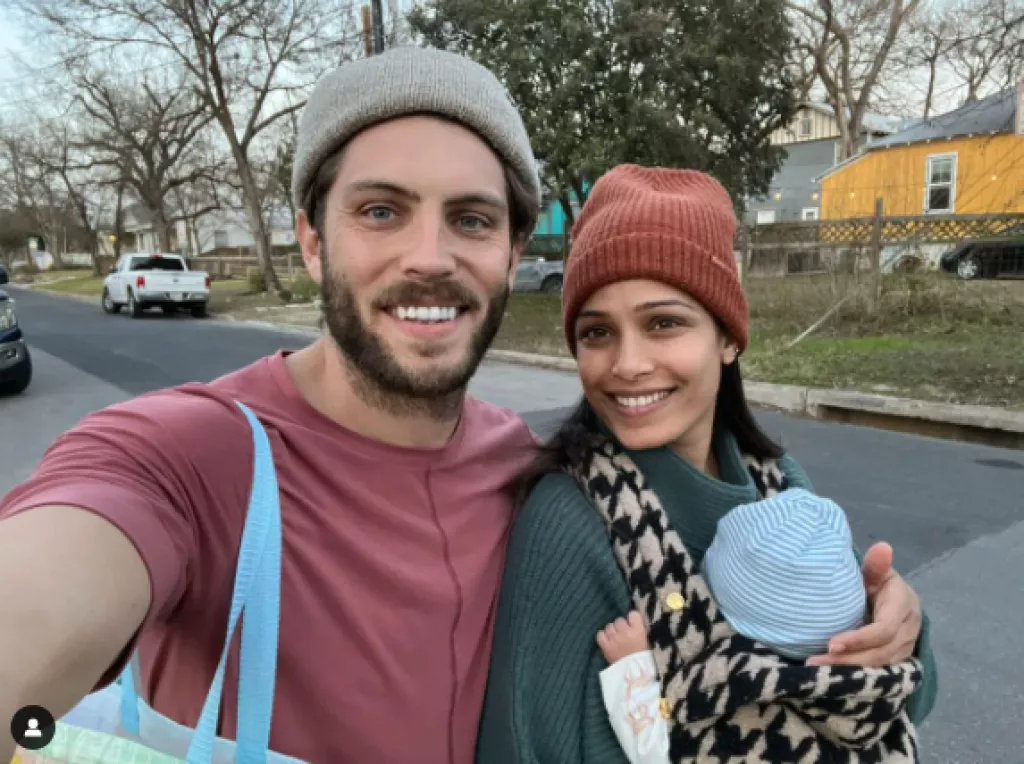 Freida Pinto Takes Her Newborn Baby, Rumi-Ray For An Evening Stroll ...