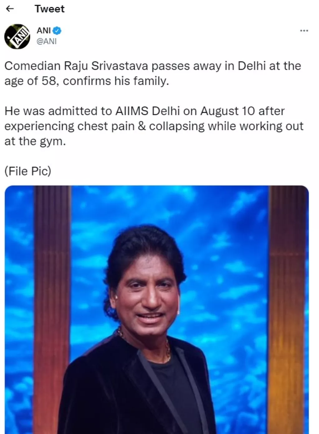 Comedian Raju Srivastava Passed Away At The Age Of 58, His Family ...