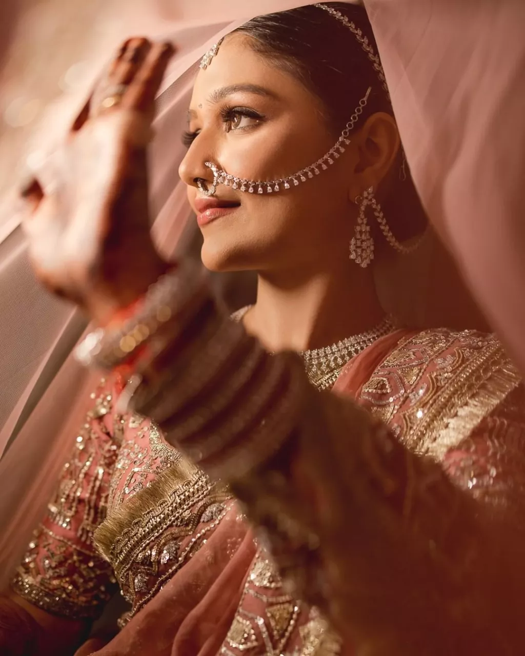 Bride Stuns In A Dusty Pink Stone-Studded Manish Malhotra Lehenga Pairs ...