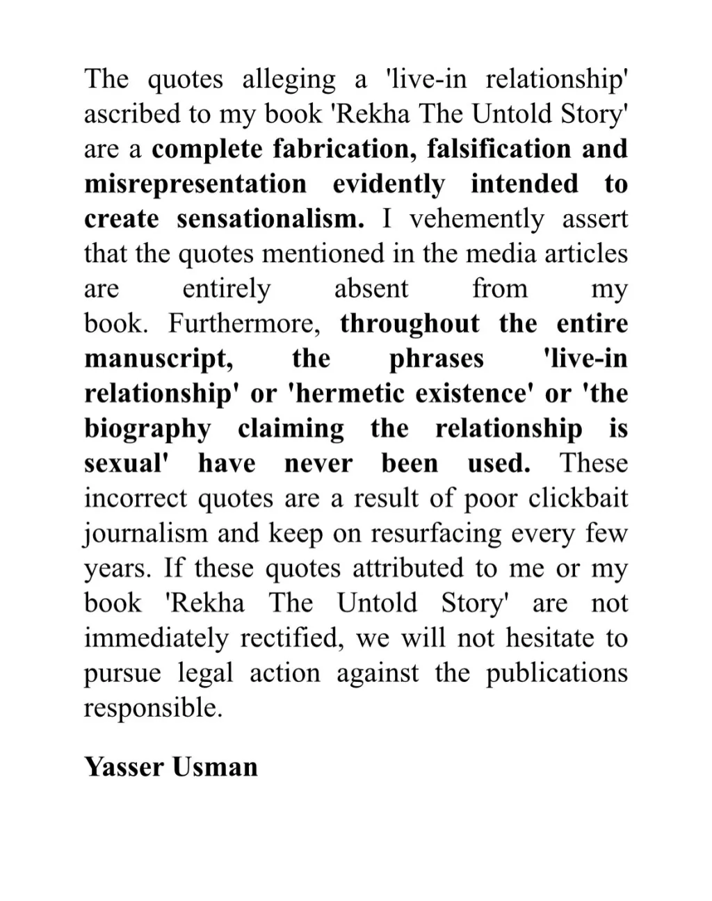 Yasser Usman Refutes Claims Of Rekha's Live-In Relationship With Her ...