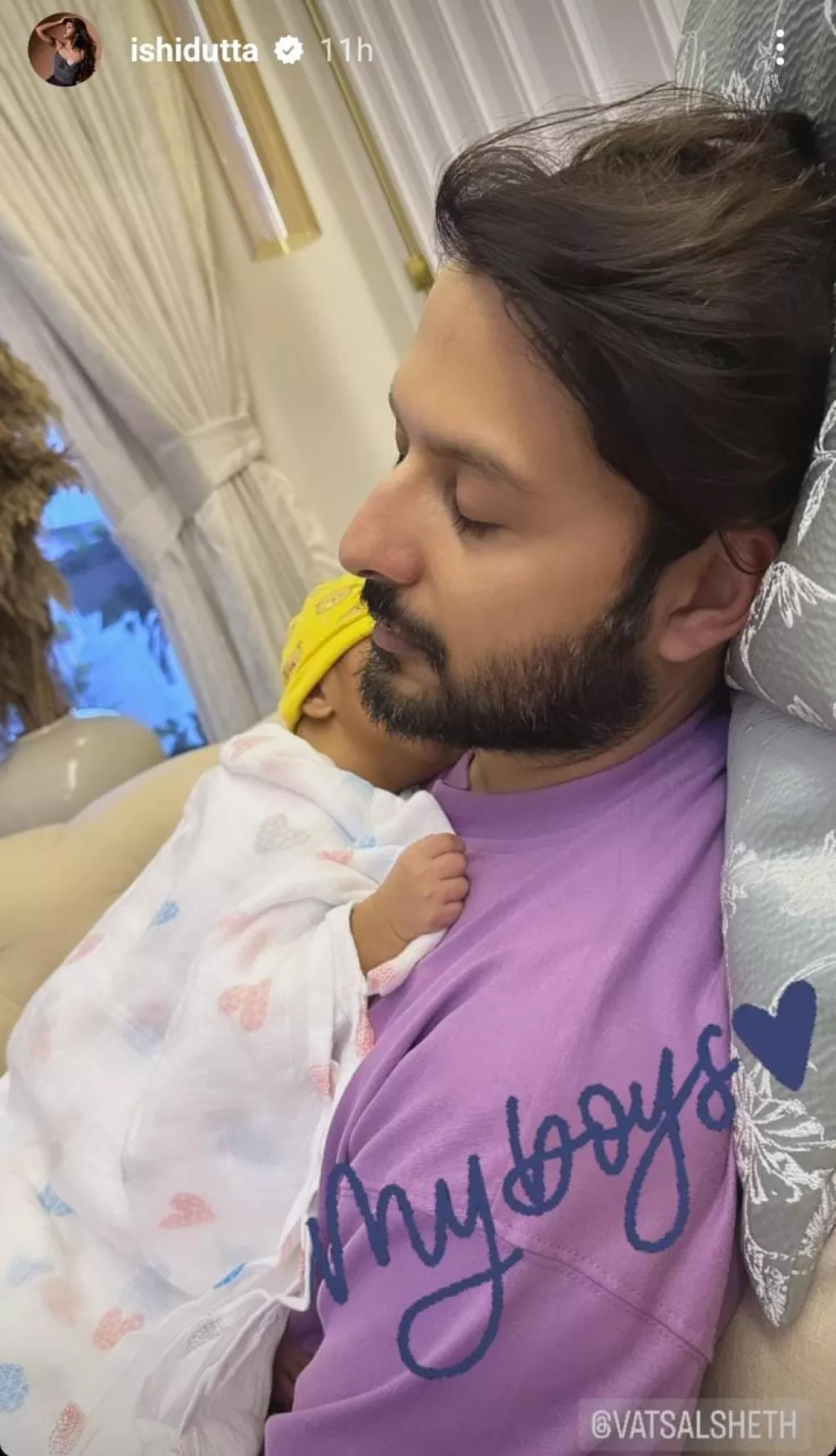 Ishita Dutta Shares Blissful Photo Of Son, Vaayu Peacefully Sleeping On Her Husband, Vatsal's Chest