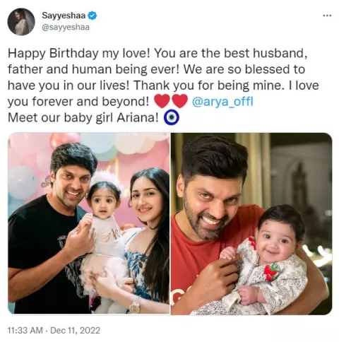 Sayyeshaa Saigal And Arya Reveal Daughter, Ariana's Face After 1.5 ...