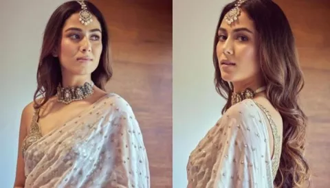 Mira Rajput Donned Coconut Hand Embroidered Saree Worth Rs. 1.28 Lakhs ...