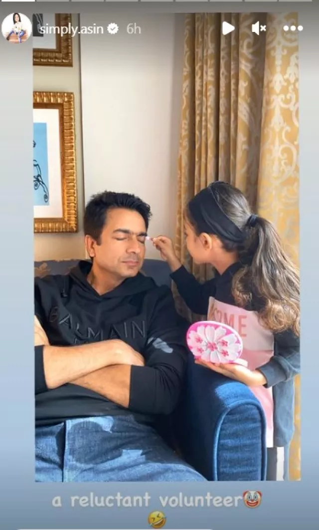 Asin Posts Glimpses Of Her 4-Year-Old Daughter, Arin Putting Makeup On 'Reluctant' Dad Rahul Sharma