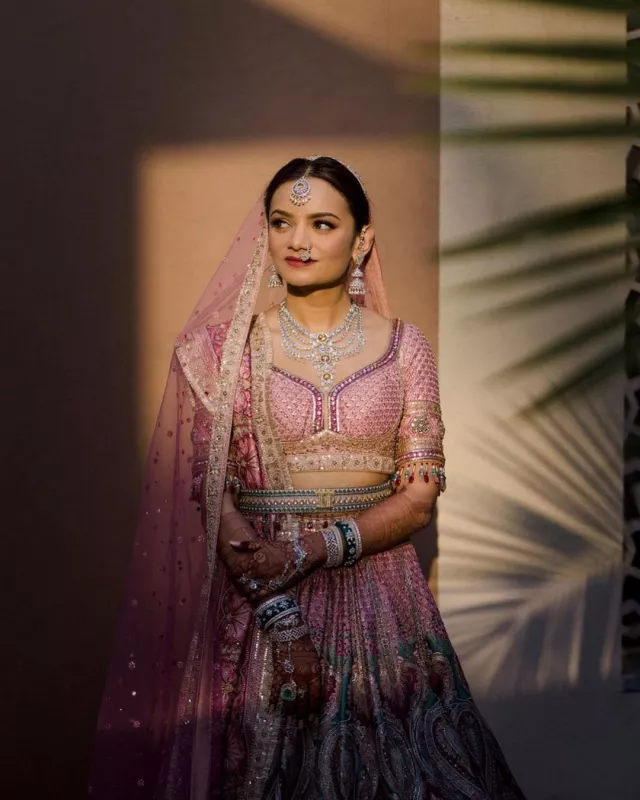 Bride Opted For Tarun Tahiliani's Rose Pink Zardozi Lehenga, Paired It ...