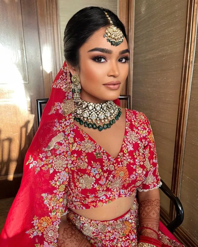 Anamika Khanna Bride Stuns In A Tomato Red Lehenga Heavily Encrusted ...