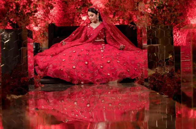 Muslim Bride Dons A Unique 3D Red Flower Lehenga For Her 'Nikaah ...