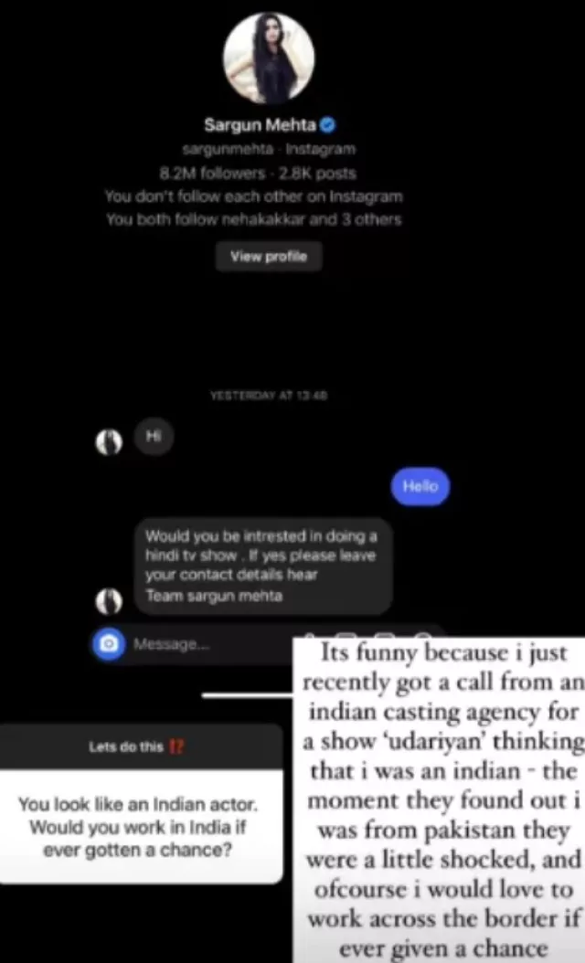 Pakistani Actor, Arslan Khan Reveals He Got An Offer From Sargun Mehta ...