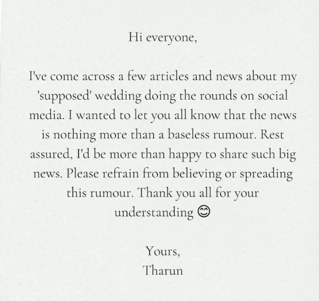 Tollywood Actor, Tharun Finally Breaks His Silence On His Marriage ...