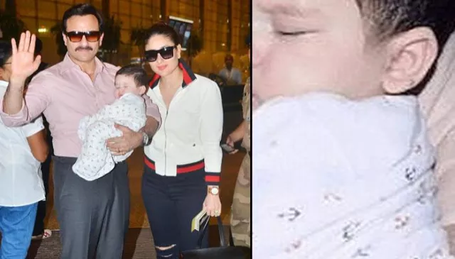 New Pics Of Taimur Sleeping In Daddy Saif's Arms Before Flying To Alps ...