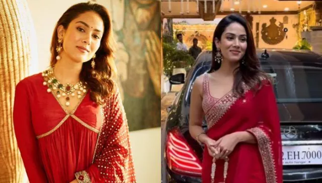 Mira Rajput Drapes An Embellished Red Saree, Sets A Minimalistic ...