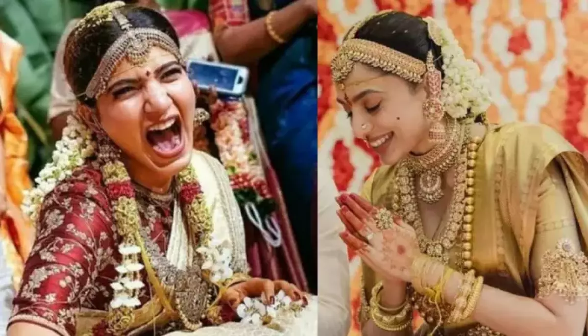 Sobhita Wore Gold Saree For Wedding While Samantha's Bridal Saree Was ...